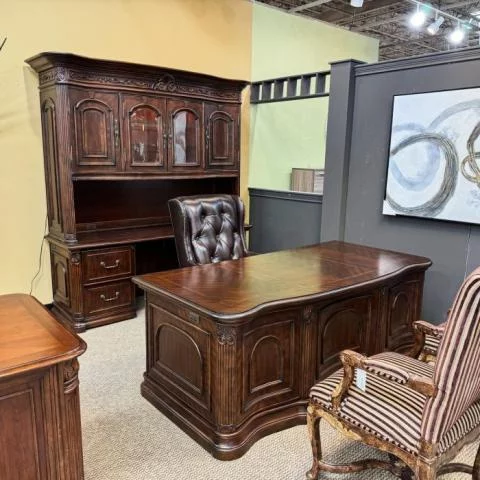 Used AICO Traditional Desk & Credenza with Hutch Set (Walnut) DEE1856 ...