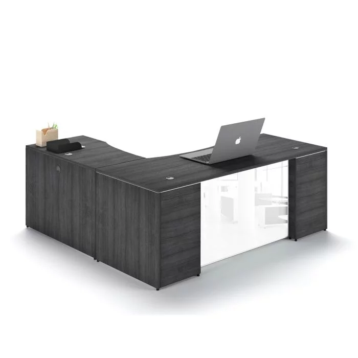 Potenza 66" L-Shaped Desk with Glass Modesty | Dallas DESK, Inc.