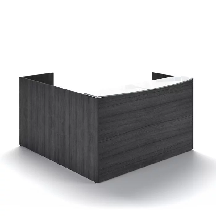 Potenza L-Shaped Reception Desk with Glass Floating Transaction Top ...