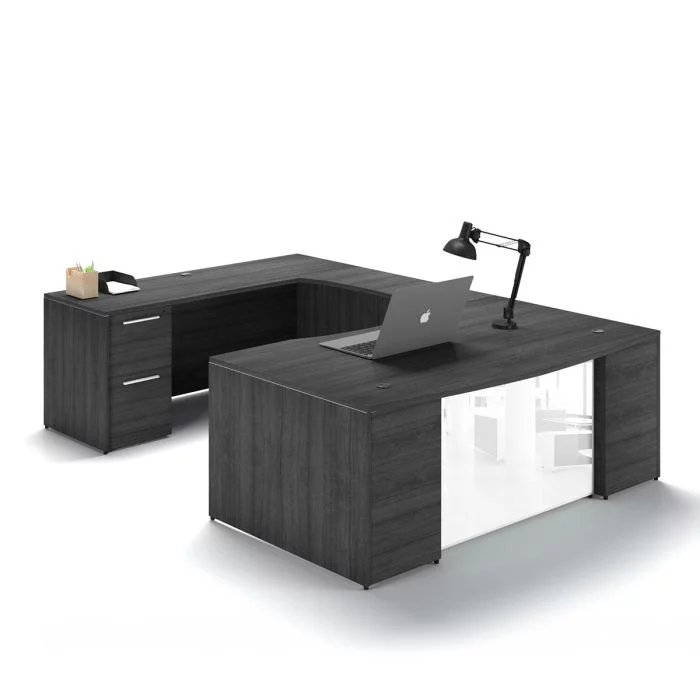 Potenza U-Shaped Bow Front Desk with Glass Modesty | Dallas DESK, Inc.