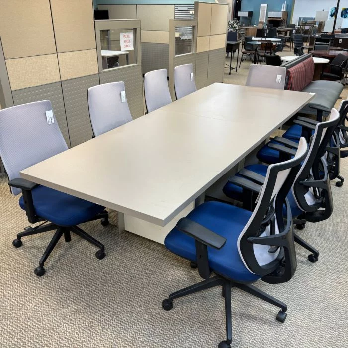 Used 10' Foot Trapezoid Conference Table (Grey Top & White Silver Base ...