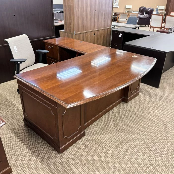 Used 42x84 Traditional Left L-Shape Bow Top Executive Office Desk ...