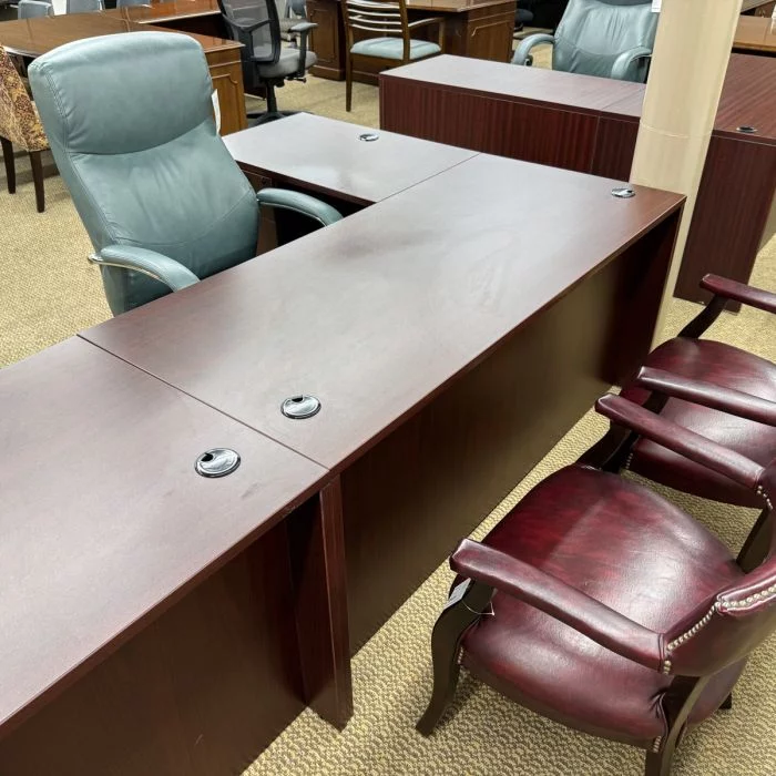 Used 30x66 Left Laminate L-Shaped Desk with 35" Return (Mahogany ...