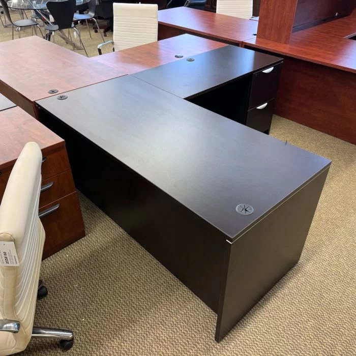 Used 30x66 Laminate Right L-Shaped Desk with 48" Inch Return (Espresso ...
