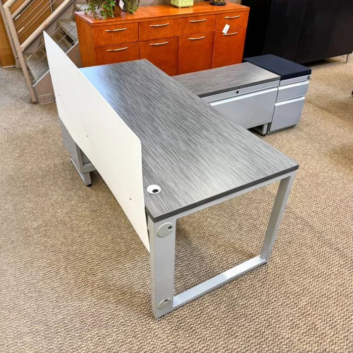 Used OFD Connect It Right L-Shape Desk with Low Credenza Return (Grey ...