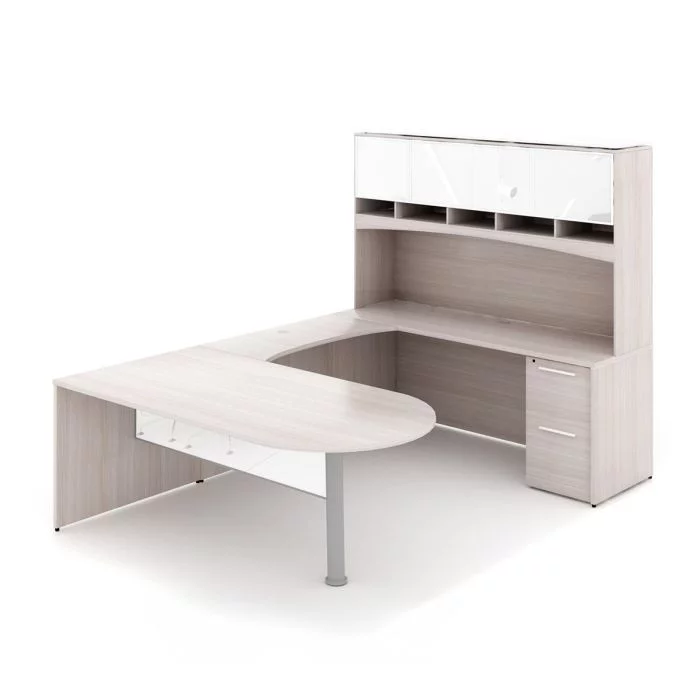 Potenza Right U-Shaped Bullet End Desk with Hutch (Blanc de Gris ...