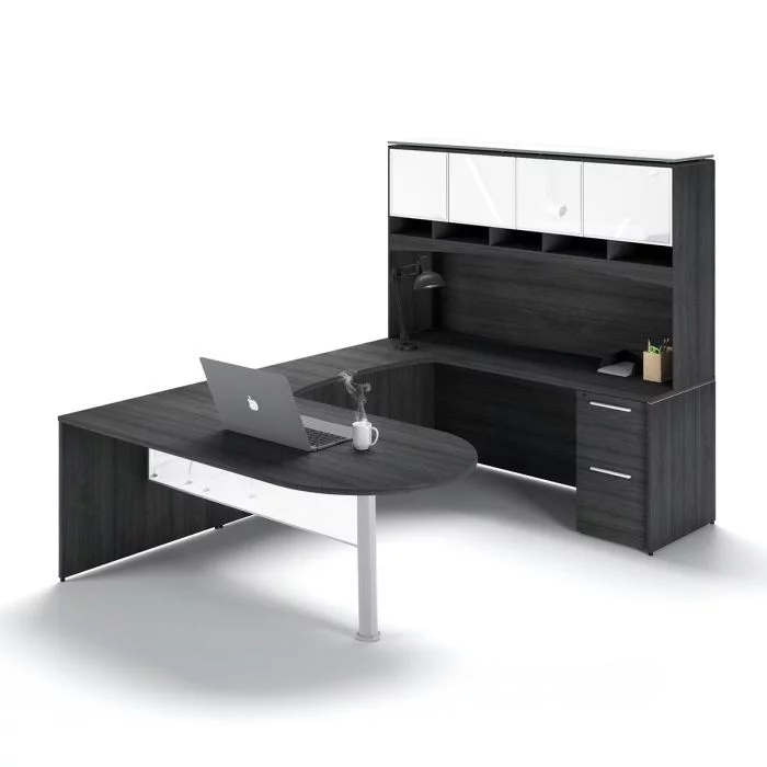 Potenza Right U-Shaped Bullet End Desk with Hutch (Grigio) | Dallas ...
