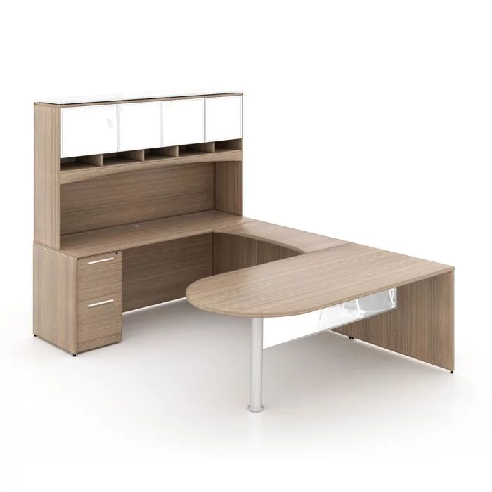 Potenza Left U-Shaped Bullet End Desk with Hutch (Noce) | Dallas DESK, Inc.