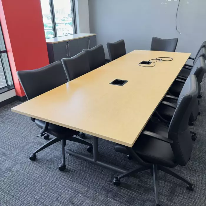 Used 10' Foot Powered Conference Table with Storage Buffet (Maple ...