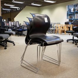 Used Curved Back Plastic Office Stack Chair (Black & Chrome) CHK1849 ...