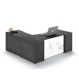 Potenza 66" L-Shaped Desk with Glass Modesty | Dallas DESK, Inc.