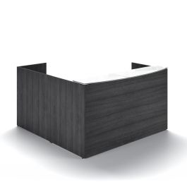 Potenza L-Shaped Reception Desk with Glass Floating Transaction Top ...