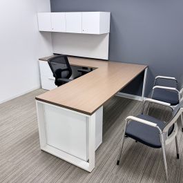 Used Teknion 84" L-Shape Desk with Filing & Overhead Storage (White ...