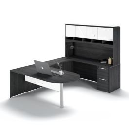 Potenza Right U-Shaped Bullet End Desk with Hutch (Grigio) | Dallas ...